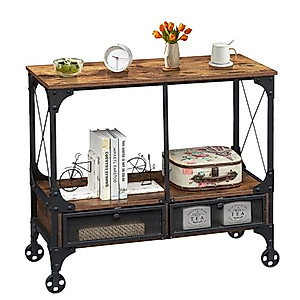 VECELO Console/Sofa Tables with 2 Tiers Open Storage & Drawers for Entryway Hallway/Living Room/Farmhouse, Easy Assembly,Rustic Brown, Industrial Style