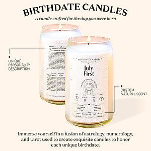Birthdate Personalized Candle - 13.5oz Long-Lasting Zodiac Scented Candles, Custom Candle Birthday Gift for Women & Men - All-Natural Soy & Coconut Wax Blend, 60-80 Hour Burn Time, Made in USA