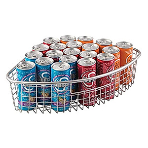 mDesign Farmhouse Metal Kitchen Cabinet Lazy Susan Storage Organizer Basket with Front Handle - Large Pie-Shaped 1/4 Wedge, 4.4" Deep Container - Satin