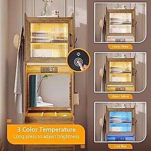 Vlsrka 70" H Vanity Desk with Flip Top Mirror, Small Vanity Desk with Mirror and Lights, Compact Vanity with Hidden Chair, Drawers, Power Outlet, Vanity Dressing Table for Small Spaces, Brown