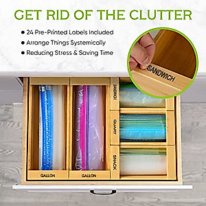 Barrenwood Ziplock Bag Organizer for Drawer - Bamboo Ziplock Bag Storage Organizer, Sandwich Bag Organizer Compatible with Ziploc, Solimo, Glad, Hefty for Gallon, Quart, Sandwich and Snack Size Bag (5 Packs)