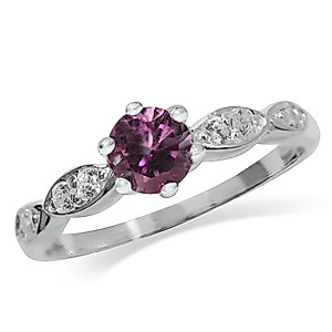 Silvershake Simulated Color Change Alexandrite and White Cubic Zirconia 925 Sterling Silver Engagement Ring Size 8