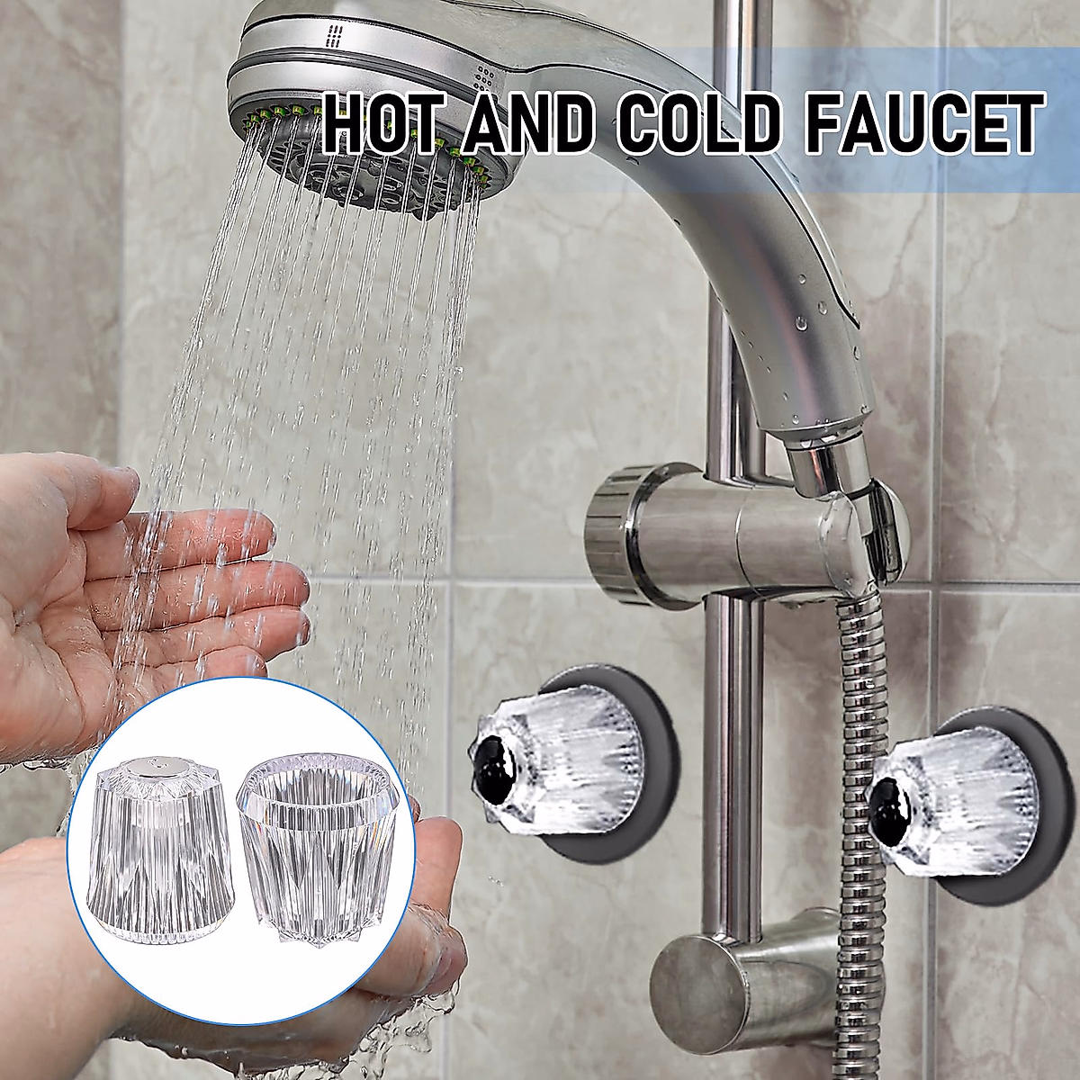 2 Pcs Large Shower Knob Replacement, Acrylic Tub Shower Faucet Handle Compatible with Price Pfister Contessa Windsor, Easy Install Handles for Bathroom Bathtub Kitchen (12 Point Broach Faucet Handle)