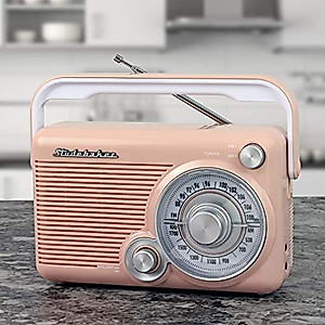 Studebaker SB2002RG Portable AM/FM Radio with Headphone Jack and aux-in Jack (Rose Gold/White)
