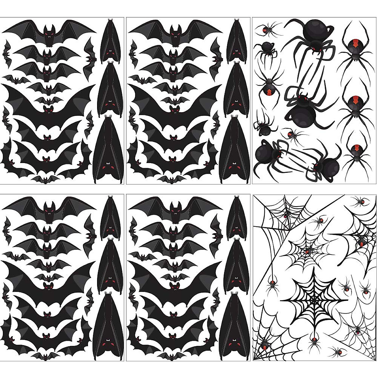 TMCCE 107 Piece Halloween Party Decorations Black Bats Spiders Glass Window Clings Decals Stickers for Halloween Party Supplies Favor