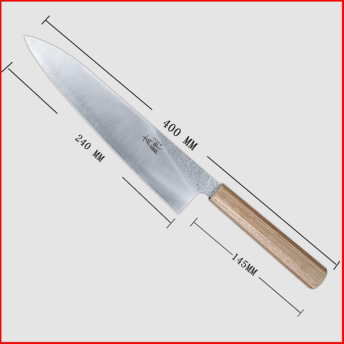 TAIE Chef Knife 9.5 Inch Japanese Gyutou Knife High Carbon Forge Powder Stainless Steel 905 Blade With 62 HRC Natural Ash Wood Handle Light Weight Comfortable Grip 240mm