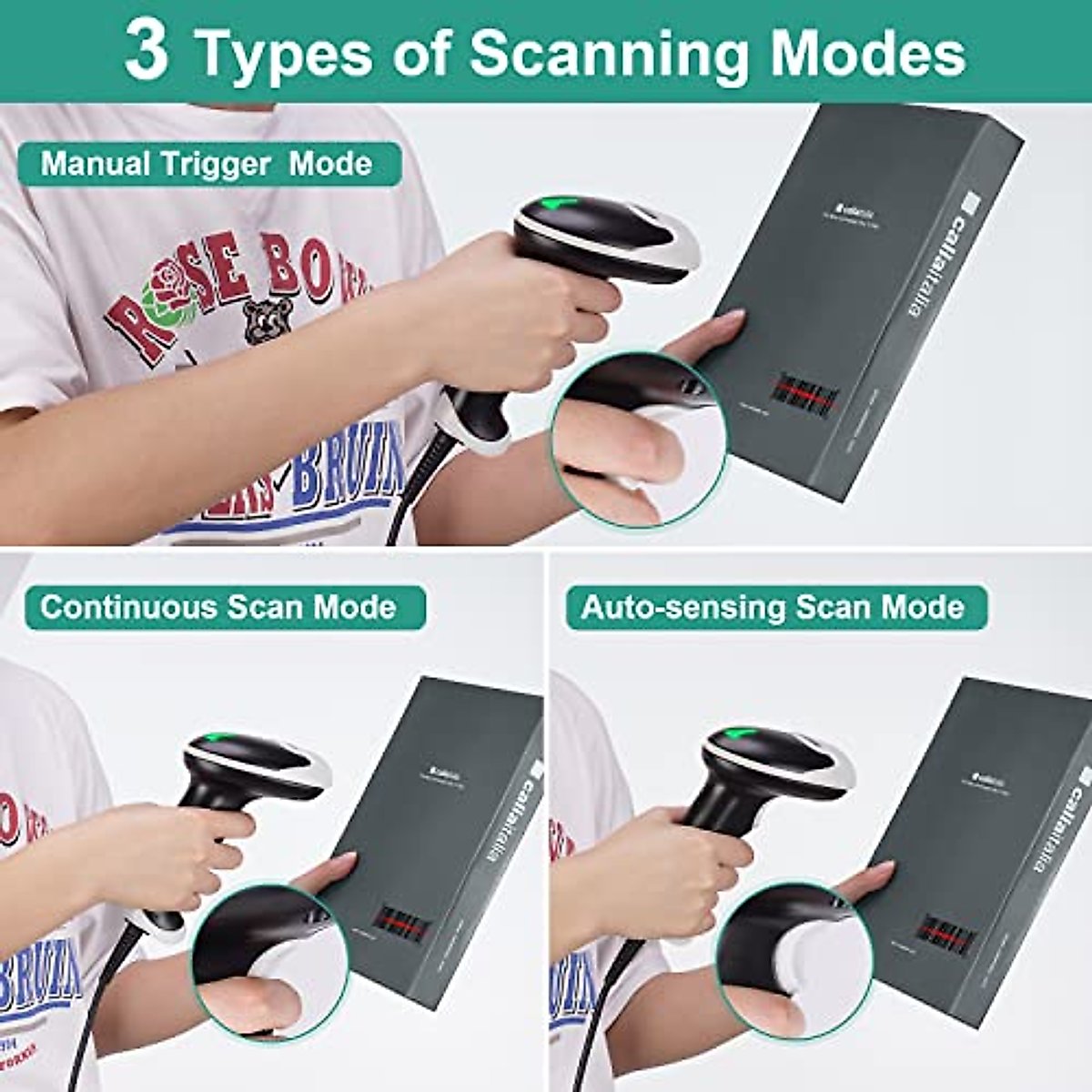 QR USB Barcode Scanner Wired Handheld Bar Code Scanner Reader JRHC Handheld USB Barcode Scanner Wired Automatic 2D 1D Bar Code Reader Plug and Play for Supermarket, Convenience Store, Warehouse…