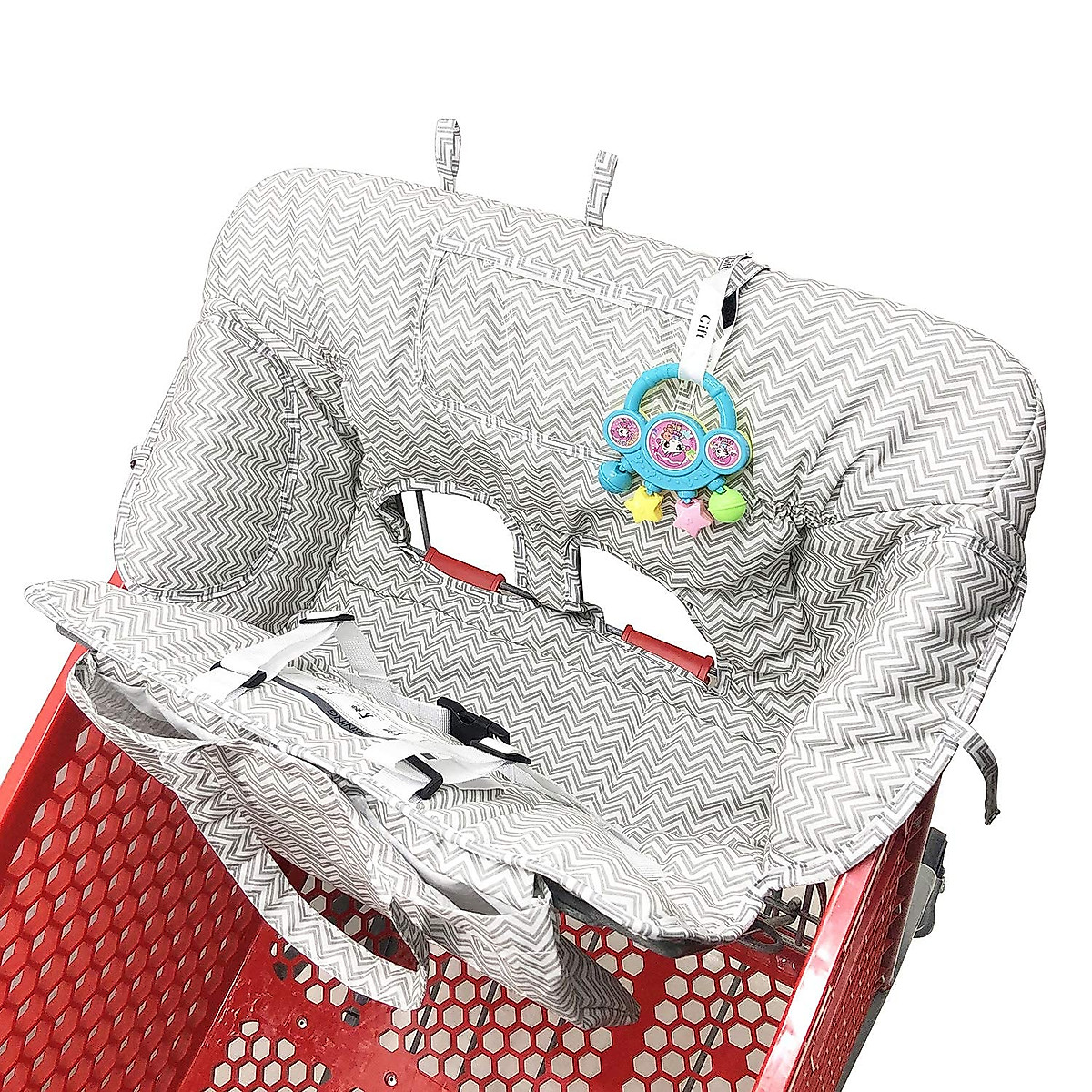 Portable 2-in-1 Grocery Cart Seat Cover and Baby Highchair Cover (Gray Chevron)