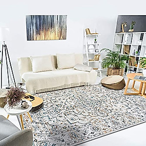 Vernal Machine Washable Non Slip Area Rug for Living Room, Bedroom, Dining Room Pet Friendly High Traffic Non-Shedding Rugs Odessa Collection Carpets 5 X 7 Feet Blue/Yellow/Cream