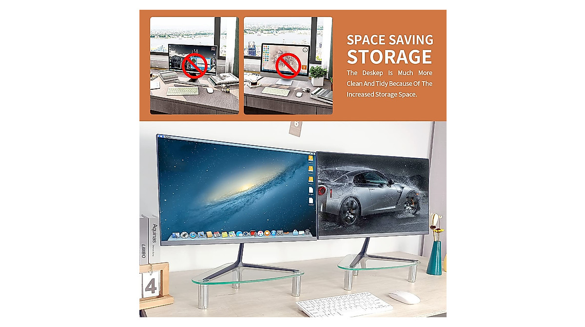 Hemudu 2 Pack Monitor Riser - Ergonomic & Adjustable Stand