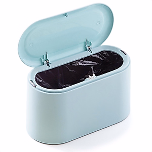 AYADA Mini Trash Can with Lid, Press-Type with Removable Inner Plastic Small Garbage Can Little Tiny Waste Basket Compact Covered Closable Trash Bin, Desk Countertop Office Kids Oval Rectangle (White)