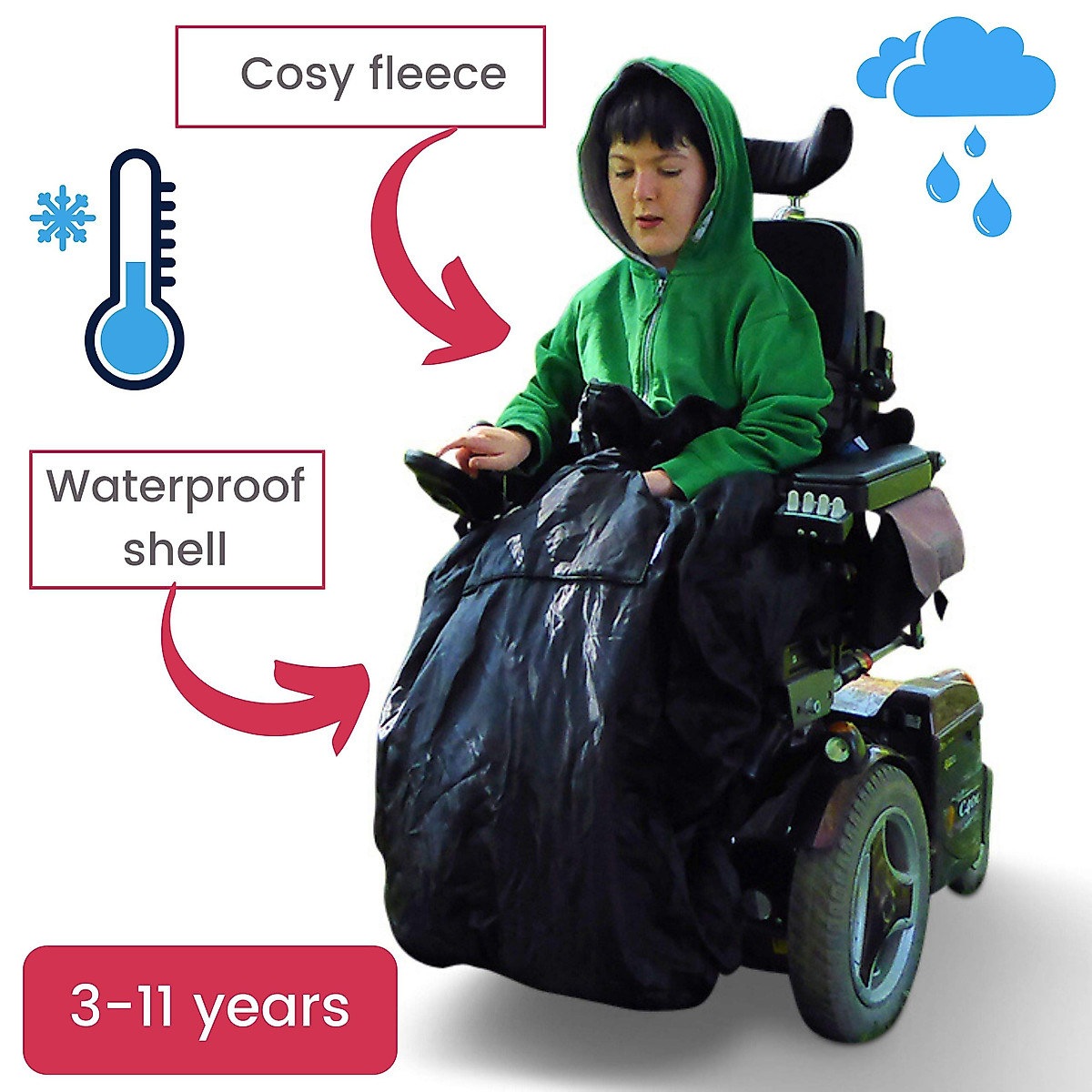 100% Waterproof Fleece-Lined Wheelchair Cozy Wheelchair Blanket | Universal fit for wheelchairs and Special Needs Buggies | Child Size (Gray Elephant)