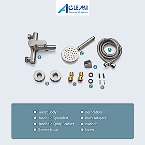 Aolemi Brushed Nickel Bathtub Faucet Wall Mount Only Tub Filler with Handheld Sprayer 6 Inch Centre Single Handle Shower Mixer Taps SUS304 Stainless Steel for Bathroom