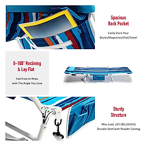 SunnyFeel Beach Lounge Chair, Reclining Beach Chairs, 180-degree & Lay Flat, Portable Folding Camping Chairs with Padded Comfy Pillow for Camp/Lawn/Outdoor/Travel/Picnic, Beach Camping Cot