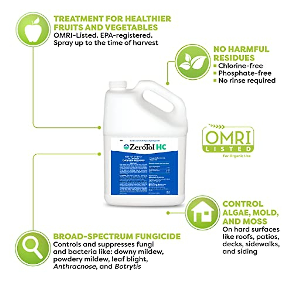 BioSafe Systems ZeroTol HC, Broad Spectrum Algaecide, Bactericide, and Fungicide, Peroxyacetic Acid, Kills Mold, Single 6200-1, 1 Gallon