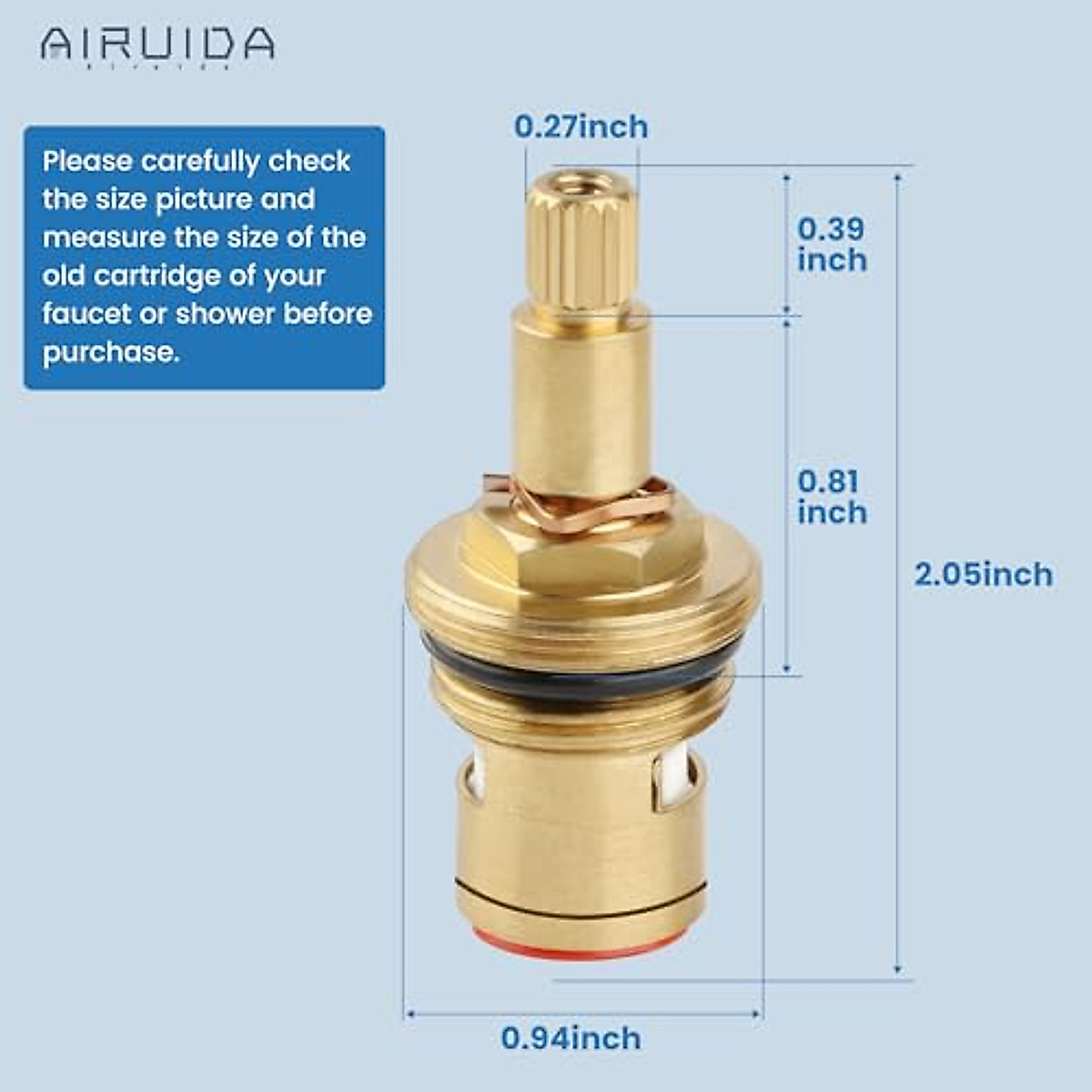 Airuida 52MM Anticlockwise Rotation Cartridge Replacement for Kitchen Faucet Valve 20 Teeth Brass Ceramic Disc Ceramic Stem for Exposed Shower System and Faucet Bathroom Water Control Tap Cartridge