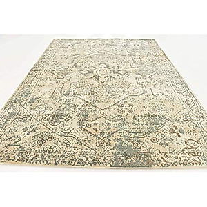 Unique Loom Tuareg Collection Vintage Distressed Traditional Center Medallion Area Rug, 8 x 10 ft, Cream/Slate Blue