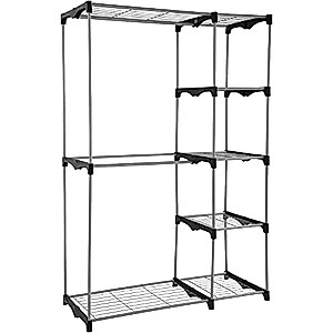 FLOYINM Wardrobe Steel Tube Cloth Wardrobe Clothes Storage Wire Shelf Closet Organizer 2-Tier Easy to Assemble