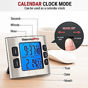 ThermoPro TM02 Digital Kitchen Timer with Dual Countdown Stop Watches Timer/Magnetic Timer Clock with Adjustable Loud Alarm and Backlight LCD Big Digits/ 24 Hour Digital Timer for Kids Teachers