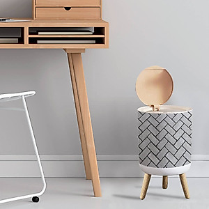 Small Trash Can with Lid Sidewalk Gray Tiles diagonally Texture Copy Space 7 Liter Round Garbage Can Elasticity Press Cover Lid Wastebasket for Kitchen Bathroom Office 1.8 Gallon