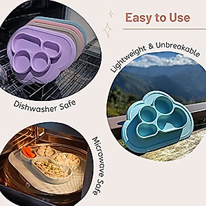 RAiN.B. CloudieMate Silicone Suction Plate with Built-in Placemat for Babies & Toddlers, Microwave Dishwasher Safe, Non-Slip Divided Plate with 4 Sections, BPA Free Food Grade Silicone /Glacier Blue