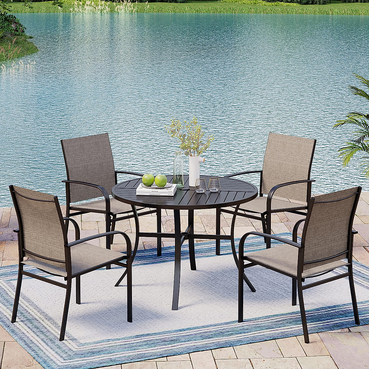MIXPATIO Patio Dining Chairs Set of 6, Brown Outdoor Textilene Dining Chairs, Patio Furniture Chairs with Armrest