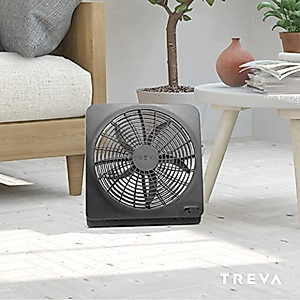 Treva 10-Inch Portable Desktop Air Circulation Battery Fan, 2 Speed, Compact Folding & Tilt Design, with AC Adapter - 2 Pack (Graphite)