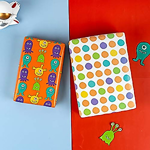 MAYPLUSS Wrapping Paper Sheet - Folded Flat - 6 Different Monster Design (45.2 sq. ft.ttl.) - 27.5 inch X 39.4 inch Per Sheet
