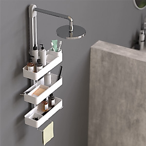 Sharper Image The SpaStudio Hook, Modular Hanging Shower Caddy, Adjustable 3 Tier Design with Customizable Fit and Storage