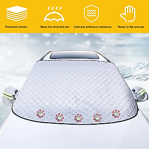Dewkou 1 PC Car Windshield Sunshade, 61.8" x 49.6" Thickened Ice and Snow Frost Protection Cover, Anti-UV Insulation with Rearview Mirror Safety Glow Strip, Universal Accessories for Cars (Silver)