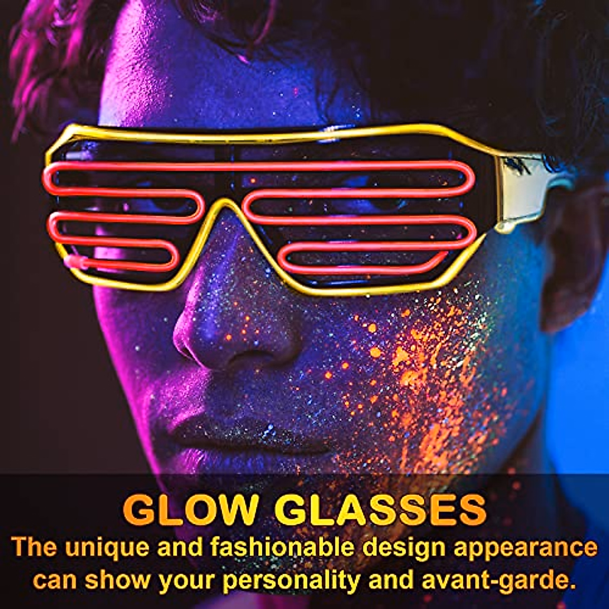 TOODOO 3 Pieces Light up Glasses Halloween Party Glow Flashing LED Sunglasses Shutter Neon Rave Glasses Costumes for Party Nightclubs Concert(Pink Blue, White Fluorescent Green, Yellow Red)