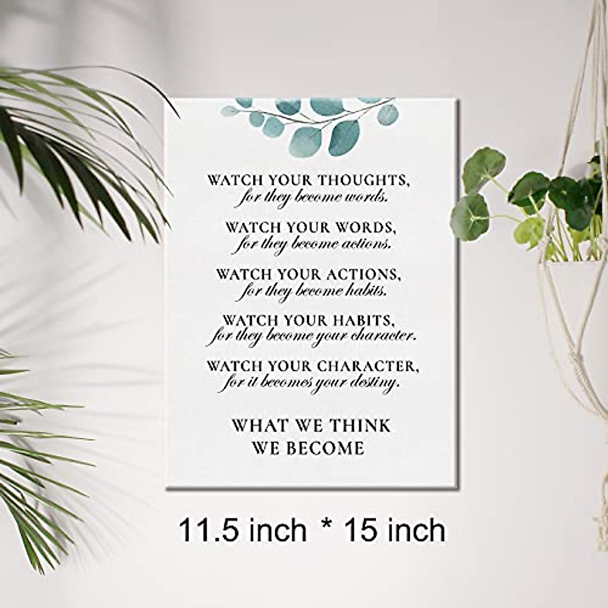 Inspirational Canvas Wall Art Motivational Watch Your Thoughts Quote Canvas Print Positive Canvas Painting Office Home Classroom Wall Decor Framed Gift 12x15 Inch