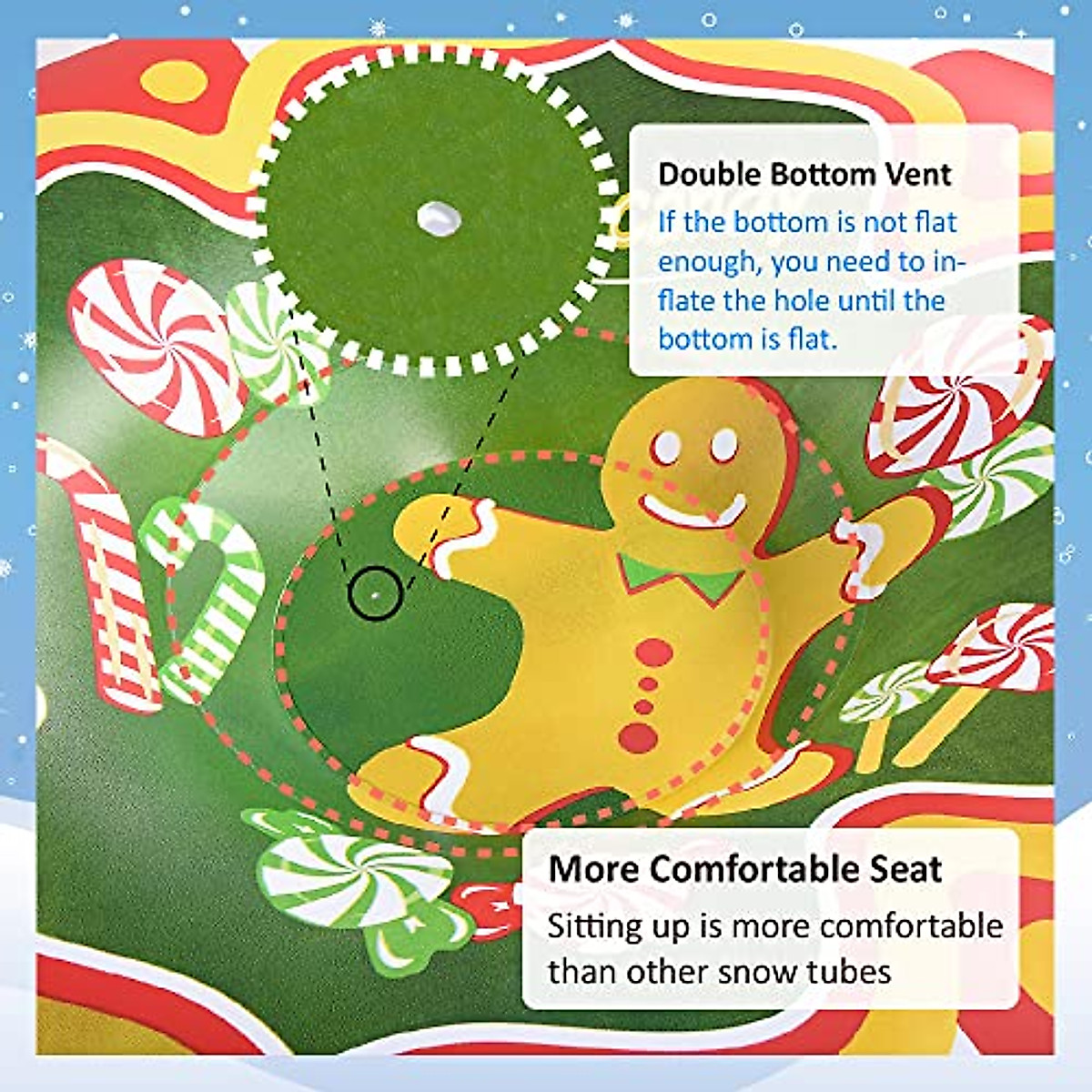 Snow Tube, Snow Sled for Kids and Adults, 48 Inches Heavy Duty Snow Tubes with Double Bottom, Candy Snow Toys for Sweet Party