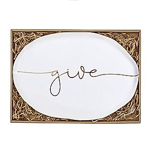 Santa Barbara Design Studio Tablesugar White and Metallic Gold Ceramic Serving Tray Platter, 14" x 10", Give