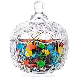 NN Glass Candy Storage jar with Lid Clear Sugar Dish Crystal Covered Candy Bowl Apothecary Food Buffet Container Holder