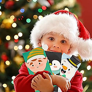 Uptotop Christmas Candy Bags, 24 Pack 2D Christmas Treat Bags with 6 Assorted Designs, Xmas Kraft Paper Bags for Holiday Cookie Candy Party Favor Supplies Decor