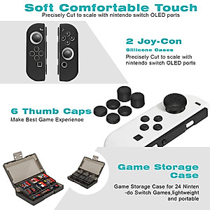 Accessories Kit for Nintendo Switch OLED Games Bundle Carrying Case Screen Protector TPU Case Charging Dock Playstand Game Case USB Cable J-Con Wheels Grips Skin Caps for Nintendo Switch OLED(21 in 1)