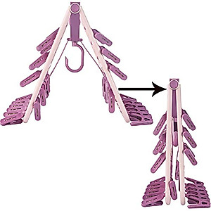 Foldable Clip Hangers with 32 Clothespin Drying Clips Underwear Hanger with Clips Plastic Laundry Clip Drip Drying Hanger for Socks Bras Lingerie Clothes Sturdy (Pink)