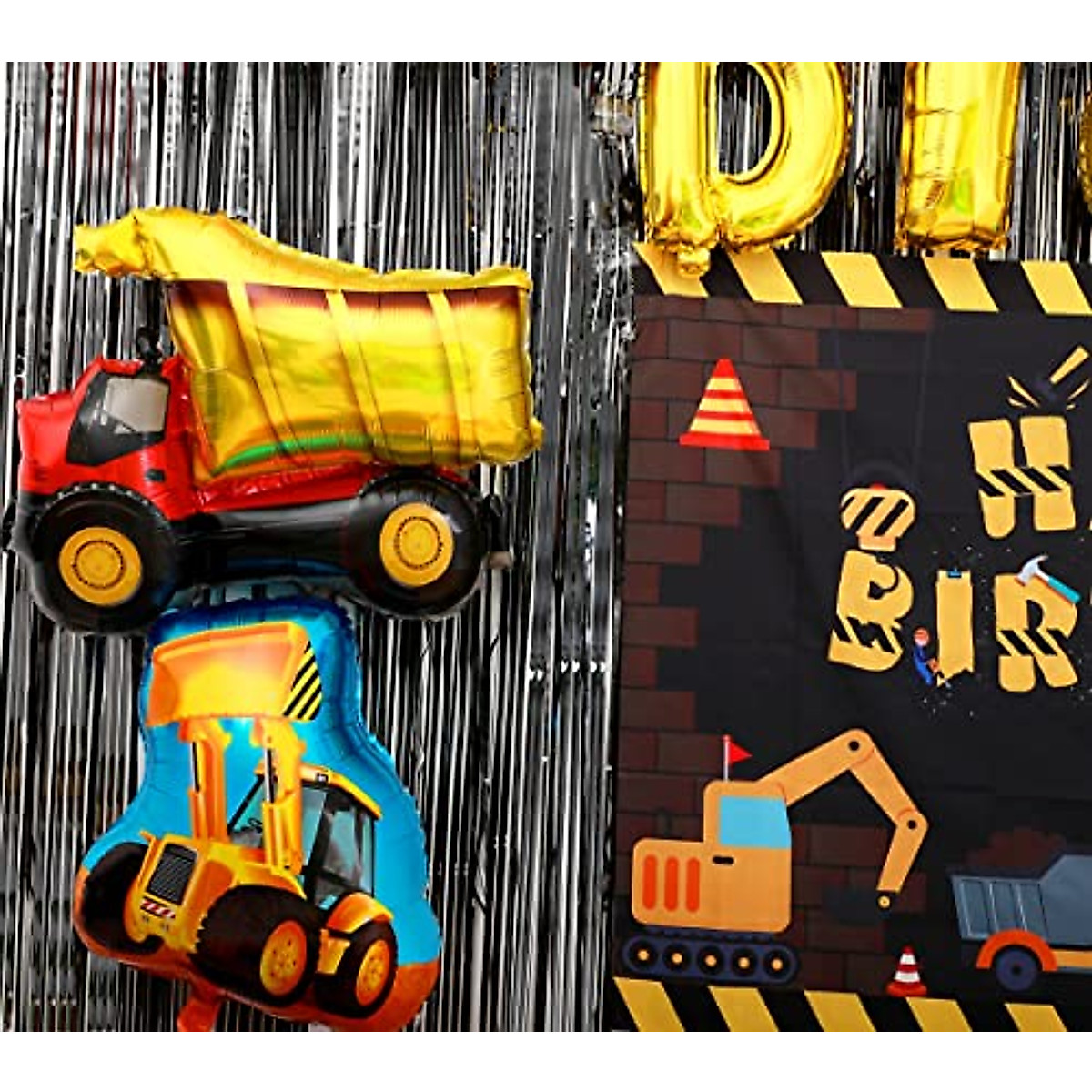 FIGEPO 179 Pack Construction Birthday Party Supplies Dump Truck Party Decorations Kits Plates, Utensils, Napkins, Tablecloth, Cake Toppers, Backdrop, Balloons, Curtains, Tape Banner Serves 16 Guests