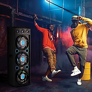 QFX SBX-412300BT TWS Bluetooth Triple 12” Woofer Triple 1” Tweeter Recording High-Performance PA Cabinet Speaker with 10-Band Graphic EQ, 2 Microphone Inputs, Guitar Input, and AUX Input, Blue