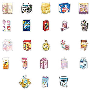 100pcs Cute Snack Stickers Food Stickers Drink Stickers Kawaii Small Beverage Stickers Decorative Masking Stickers for Personalize Laptop Scrapbook Daily Planner and Crafts