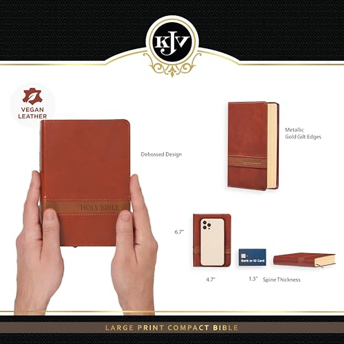 KJV Holy Bible, Compact Large Print Faux Leather Red Letter Edition - Ribbon Marker, King James Version, Brown Two-tone