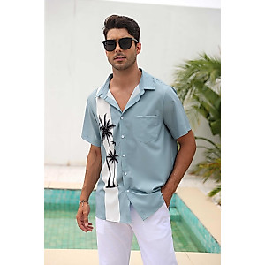 Men's Short Sleeve Button Up Hawaiian Shirt 1950s Vintage Bowling Shirts