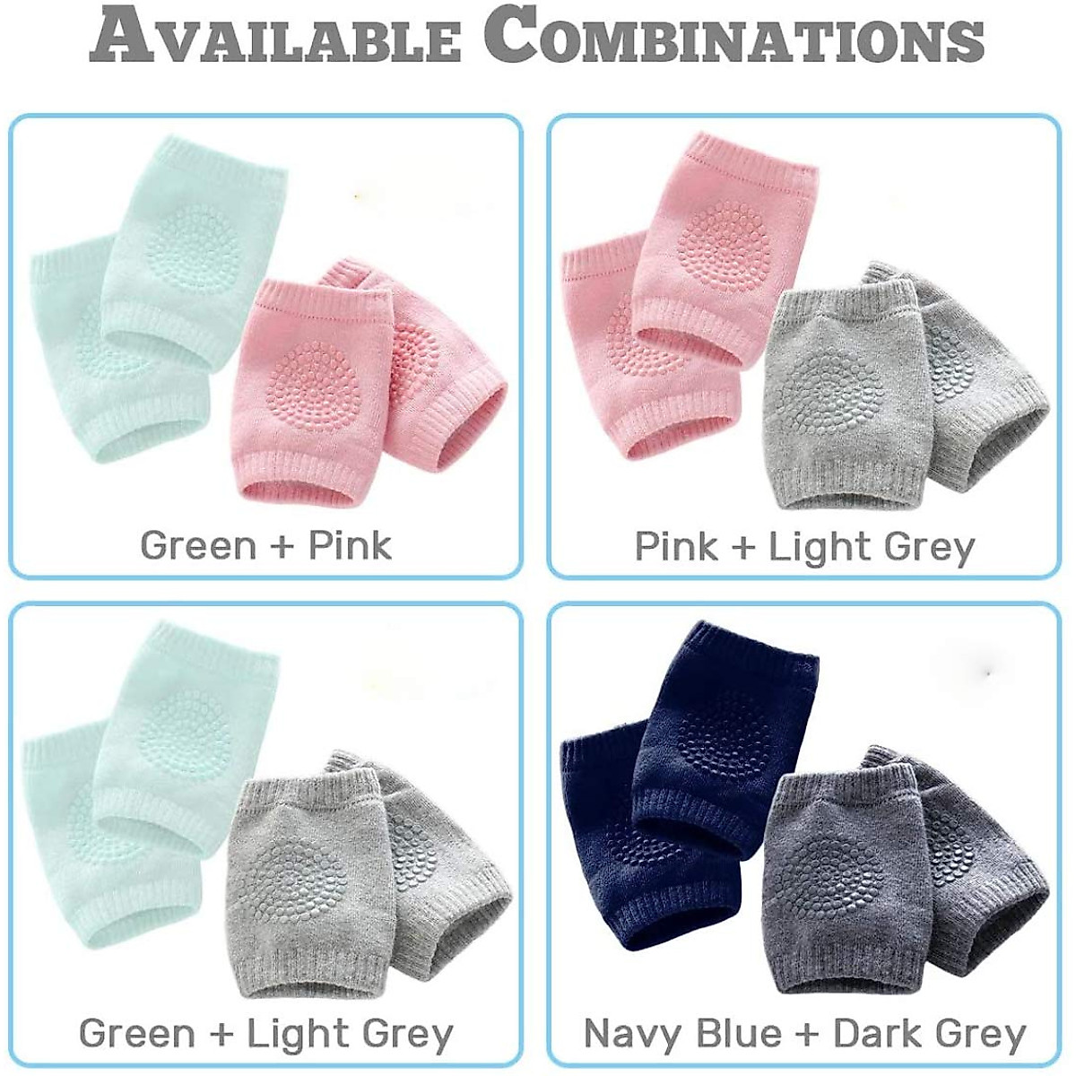 Kalevel Baby Crawling Knee Pads Anti Slip Knee Protectors Infant Crawling Elbow Knee Sleeve Cotton Knee Pads Toddler Knee Protector Pads Sleeve for Crawling Boys Girls (2 Pairs, Pink + Light Grey)