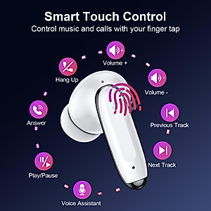 Wireless Earbuds Bluetooth Headphones 60Hrs Playtime Ear Buds Noise Cancelling Headset Deep Bass in-Ear Earphones with Mic for iPhone Android White (颜色)