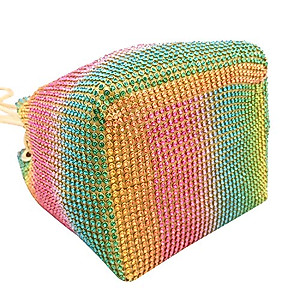 Boutique De FGG Rainbow Clutch Purses for Women Bucket Evening Bags Crystal Rhinestone Chain Shoulder Bags (Rainbow)