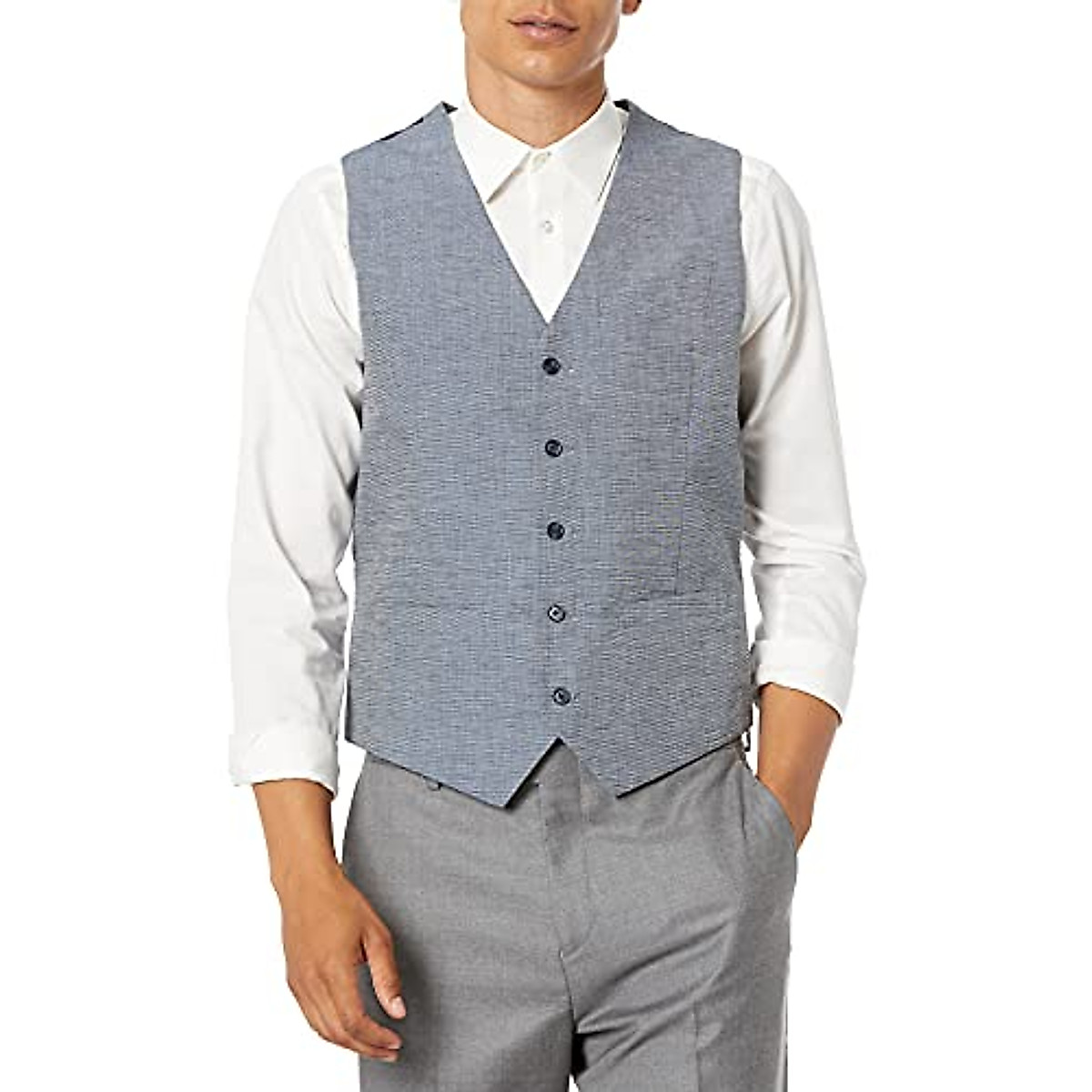Perry Ellis mens Slim Fit End on End Linen Business Suit Vest, Bijou Blue-4esv4418, Large US