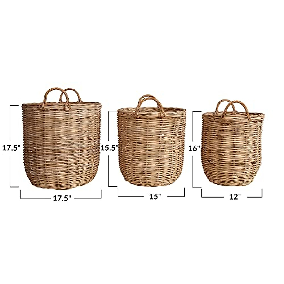 Creative Co-Op Woven Rattan Storage, Set of 3 Sizes, Natural Basket