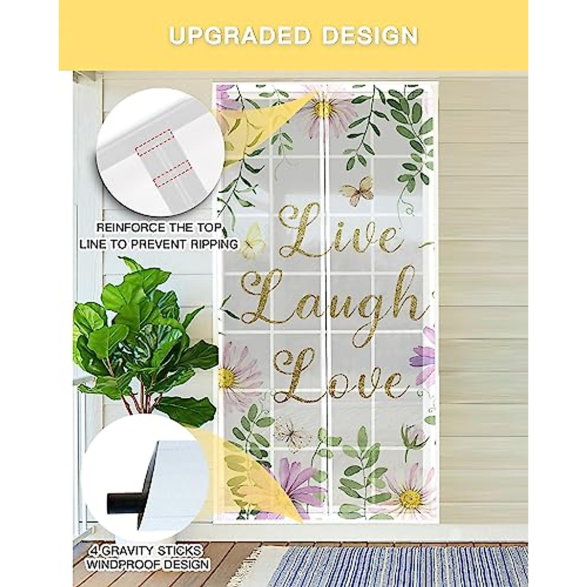 ZOE GARDEN Inspirational Quote Magnetic Screen Door for Sliding/Single/French Doors, Self Sealing Magnets Patio Door Screen Heavy Duty Mesh Curtain, Green Eucalyptus Leaves Elegant Flower