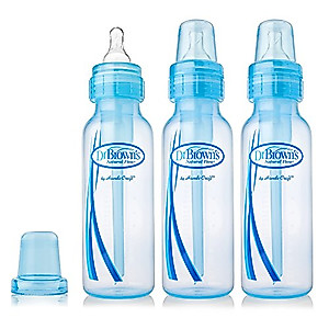 Dr. Browns Baby Bottles Boys 6 Pack - 3 (8 oz) Blue and 3 (8 oz) Clear Bottles with New Prints